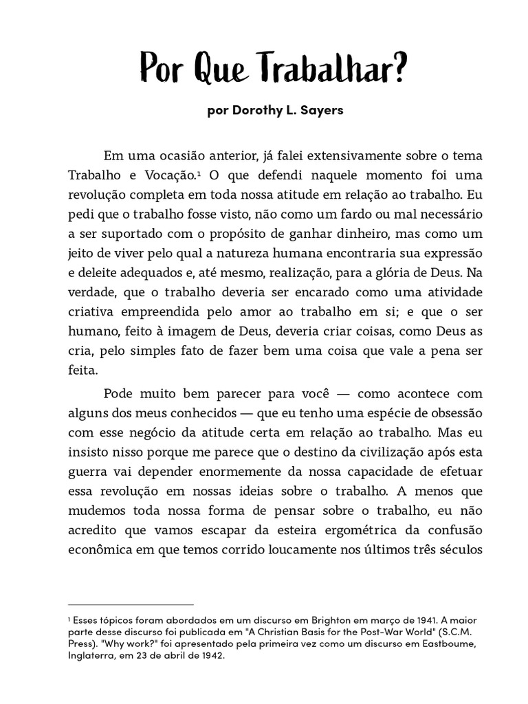 SAYERS, Por Que Trabalhar | PDF