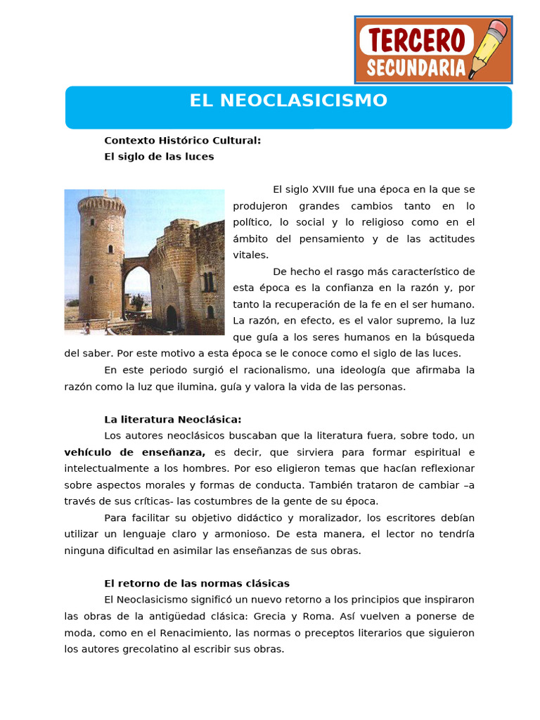 El-Neoclasicismo-Para-Tercero-de-Secundaria FICHA | PDF