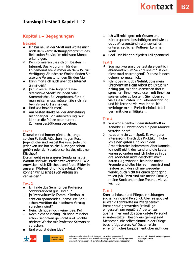 Kontext B2 Testheft Transkript | PDF