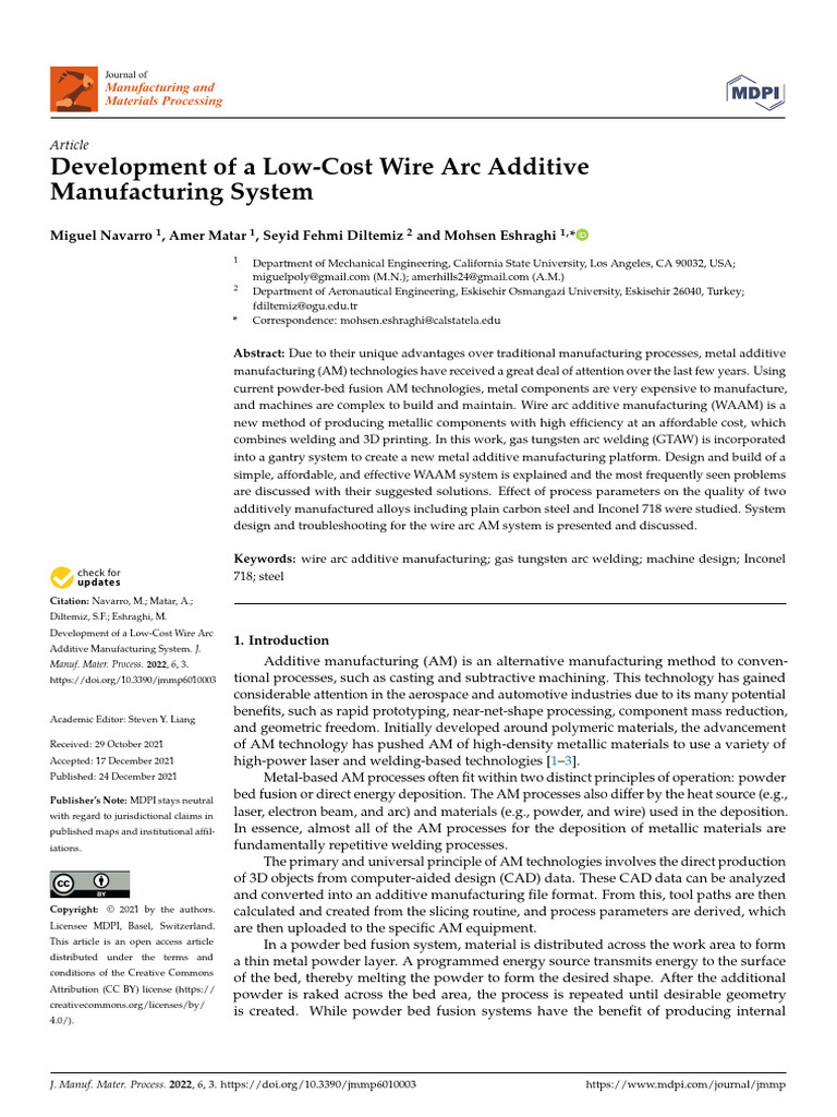 Development of A Low-Cost Wire Arc Additive | PDF