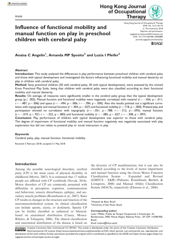 Angelin, 2018, Functional Mobility and Manual Function On Play in ...