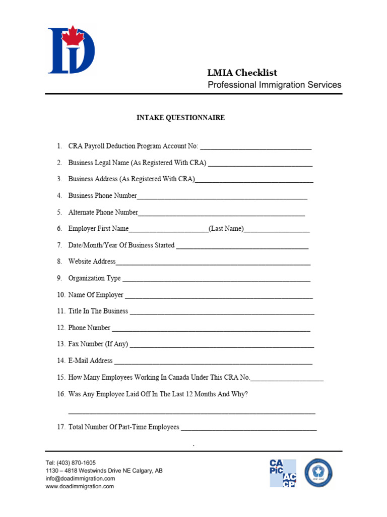 Checklist and Intake LMIA | PDF | Government Finances | Taxes