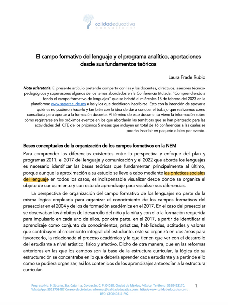Artículo Analítico Sobre El Campo Formativo de Los Lenguajes Laura ...