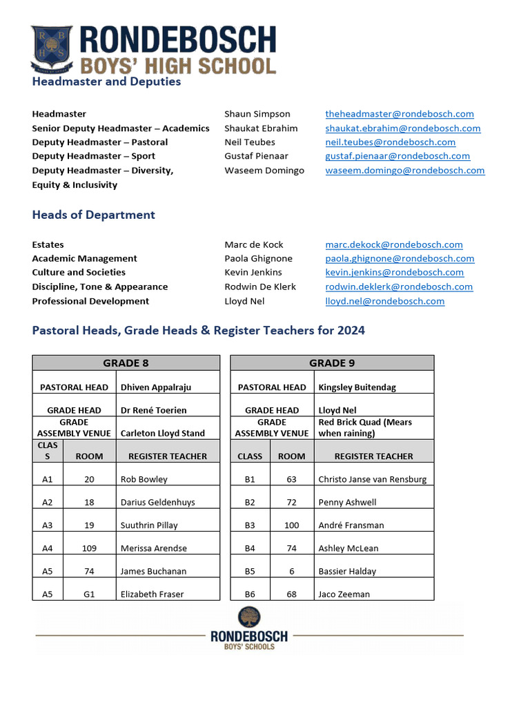 2024 Management and Academic Staff Contacts | PDF