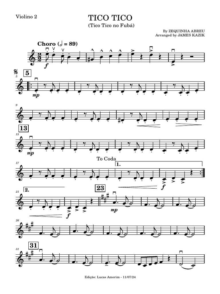 Tico Tico No Fubá Quarteto De Cordas Violino 2 Pdf