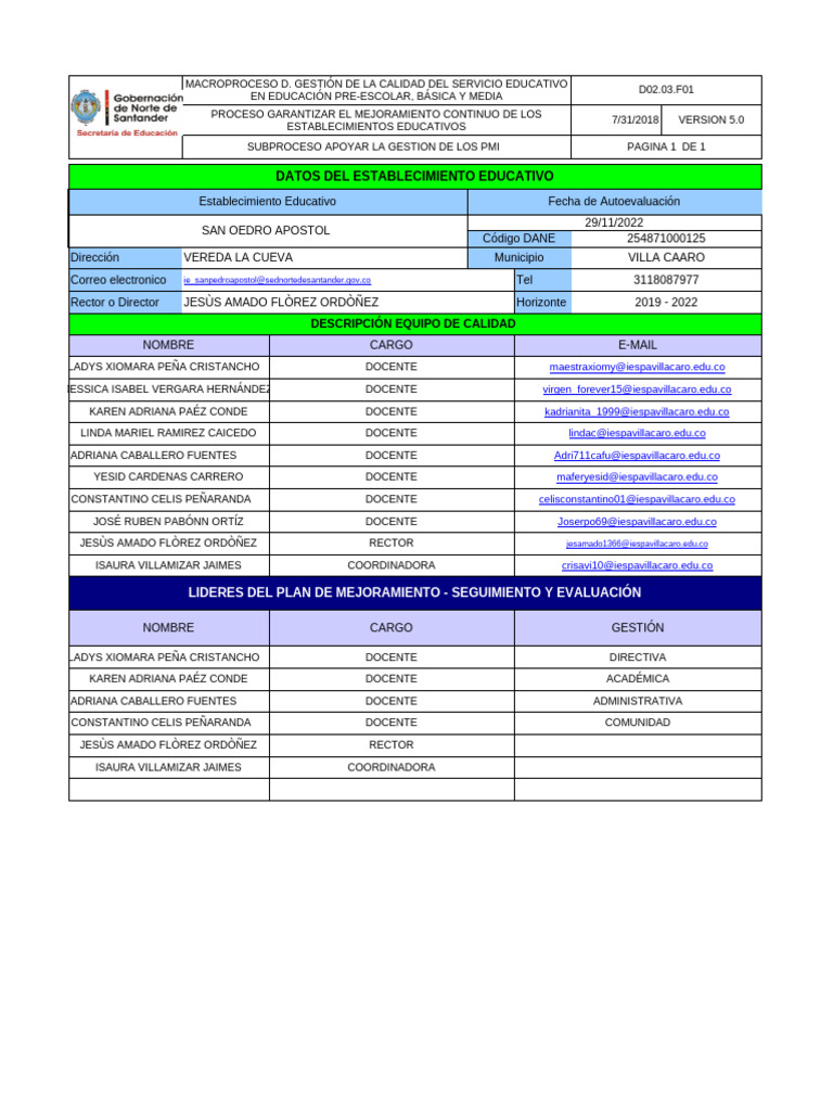 Archivo 3. PMI Versión 2022. (Formato Excel. Formato D02.03.F01 Versión 5) | PDF
