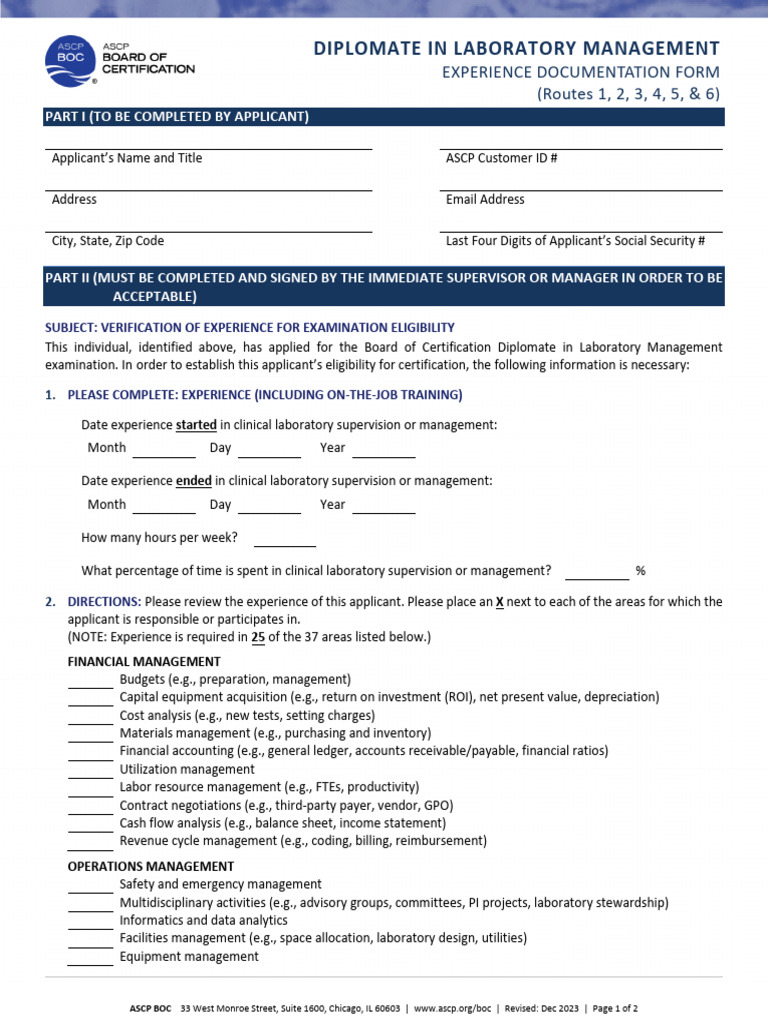 ASCP Work Experiemce Document | PDF