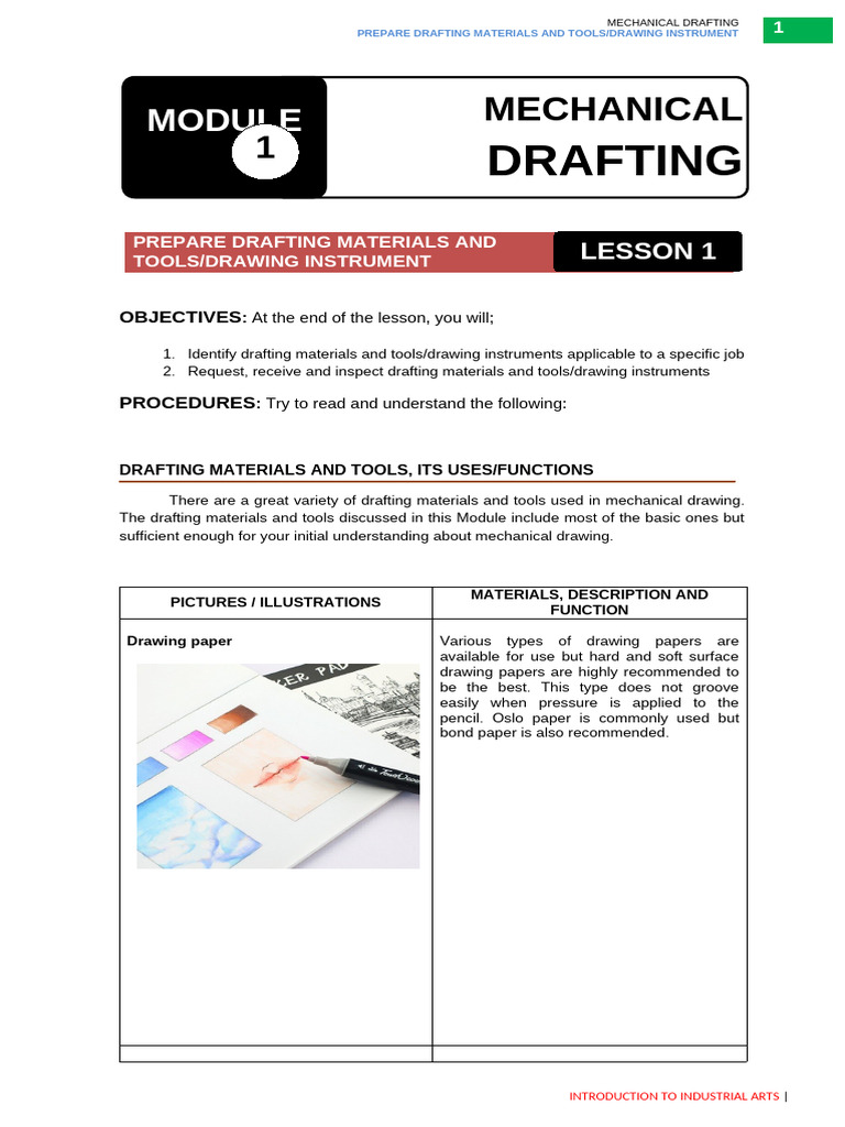 MODULE 1 - Lesson 1_Prepare Drafting Materials | PDF