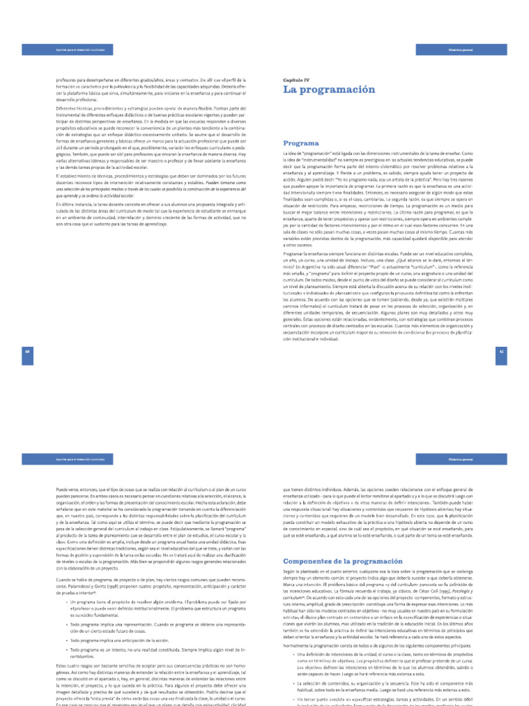 Feldman - 2010 - Cap IV La Programación - Didáctica General | PDF