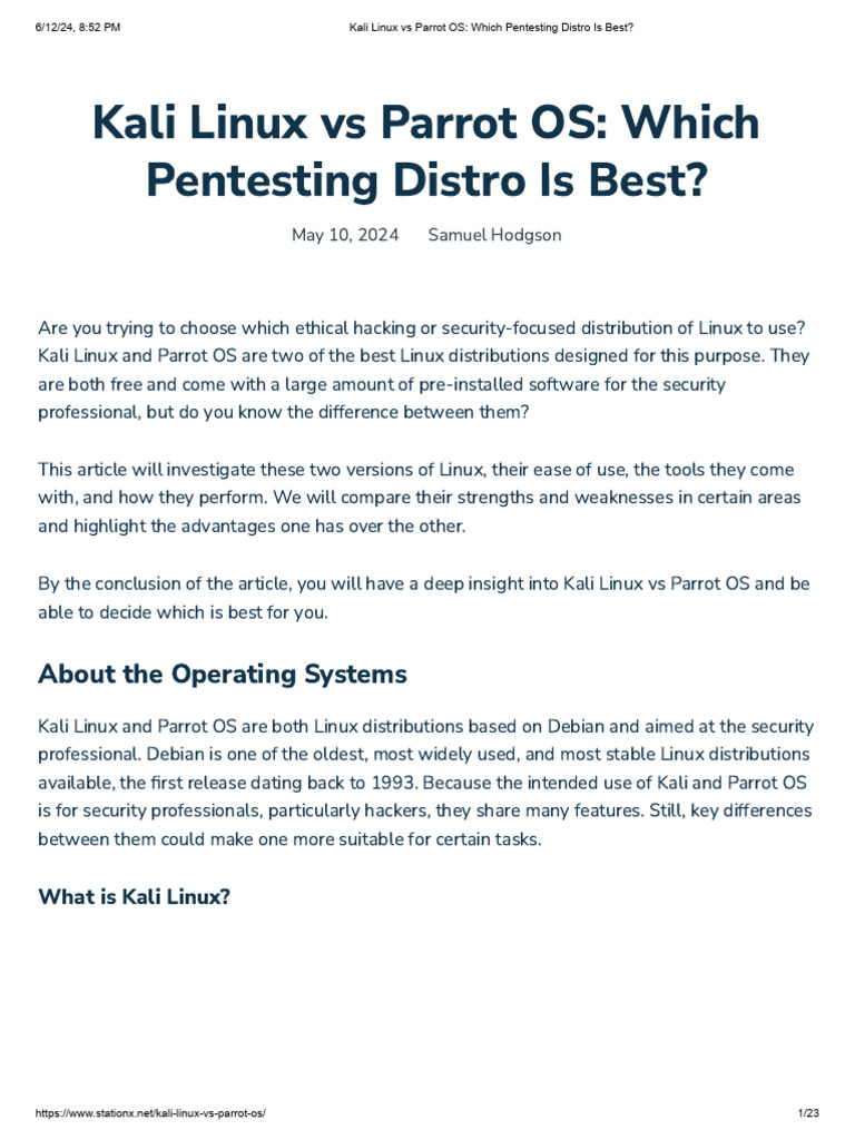 Kali Linux Vs Parrot OS - Which Pentesting Distro Is Best | PDF