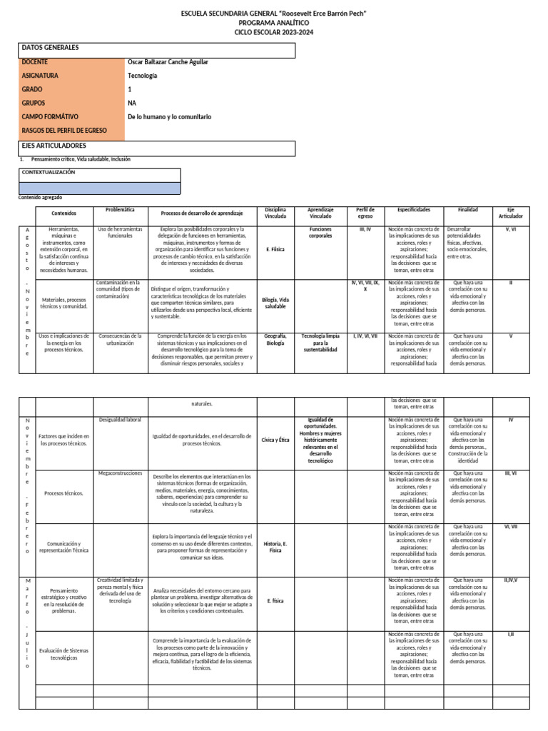 Cte 4-Formato Programa Analítico Esc - Roosevelt Erce Barron Pech | PDF