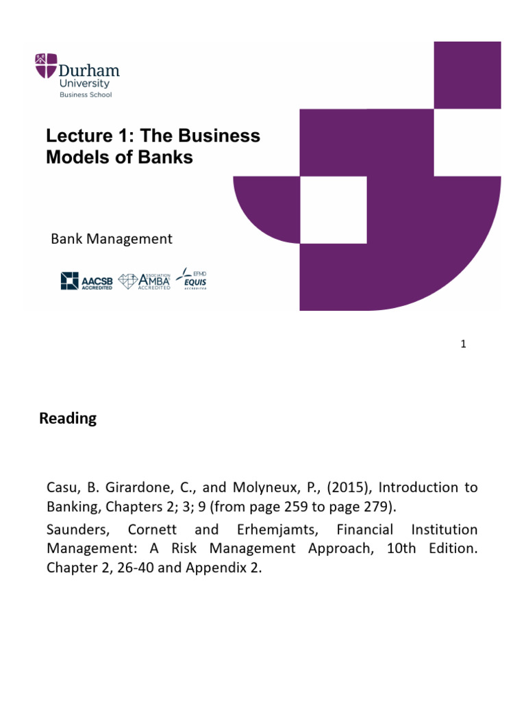 Lecture 1 - 24 Bank Business Models | PDF