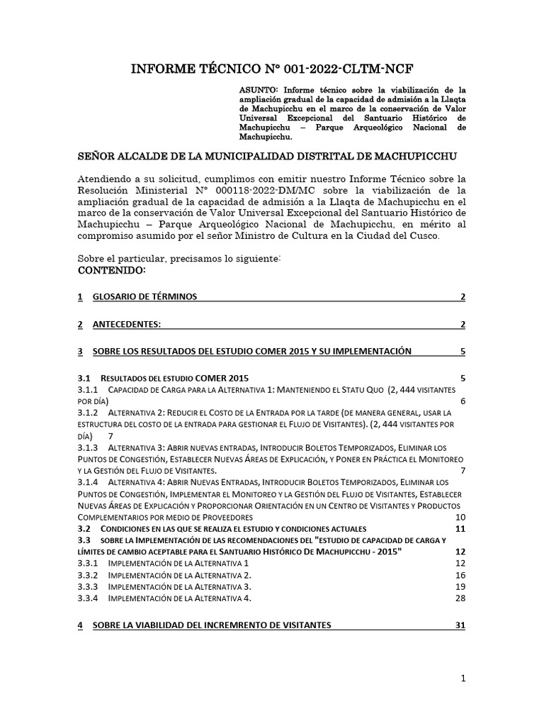 Informe Técnico #001-2022-CLTM-NCF | PDF | Machu Picchu | Ciencia y matemáticas