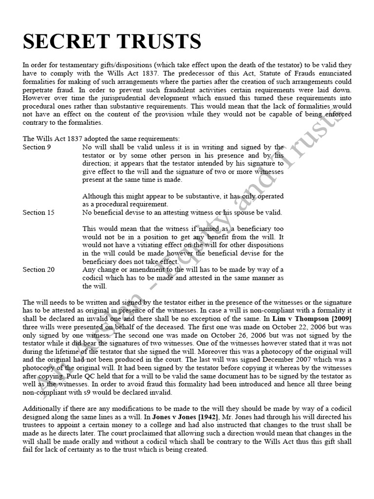 Secret Trusts Notes | PDF