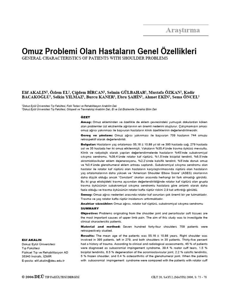 Omuz Problemi Olan Hastalar - N Genel - Zellikleri, (#63370) - 53394 | PDF