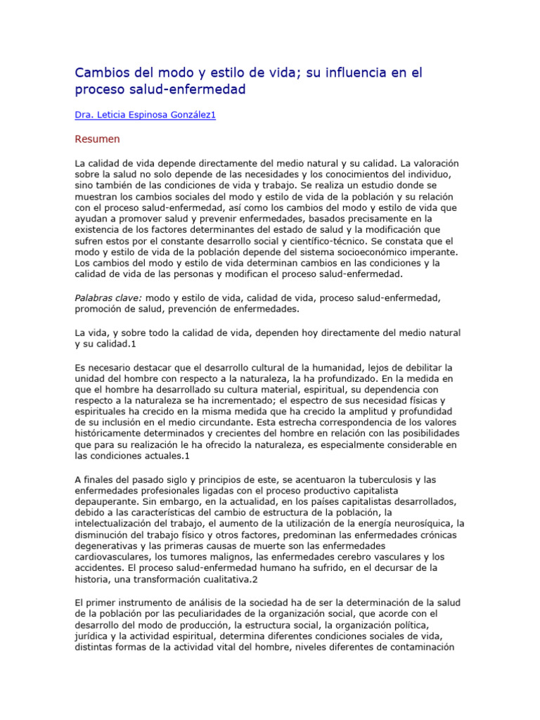 Cambios Del Modo y Estilo de Vida Su Influencia en El Proceso Salud ...