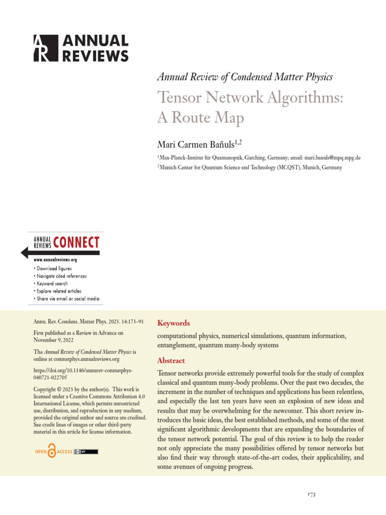 Banuls-Tensor Network Algorithms - A Route Map-article-review-annualreviews-2023-NA | PDF