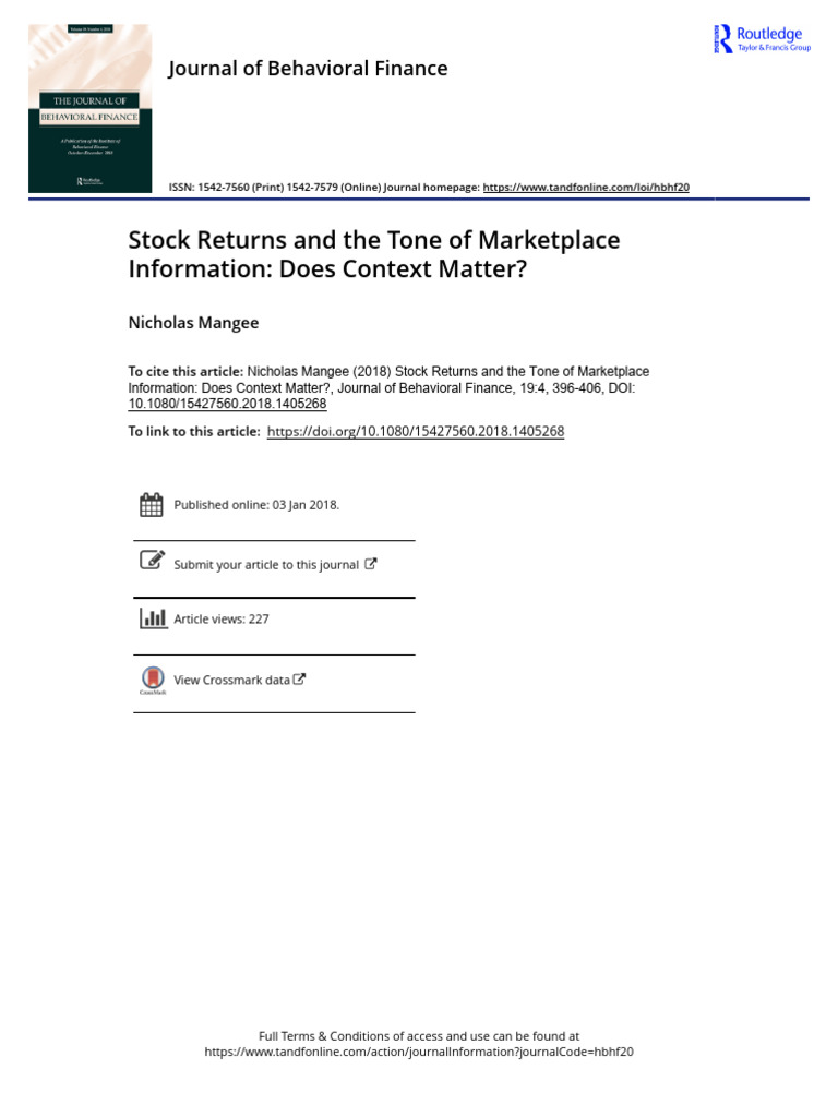Stock Returns and The Tone of Marketplace Information Does Context Matter | PDF