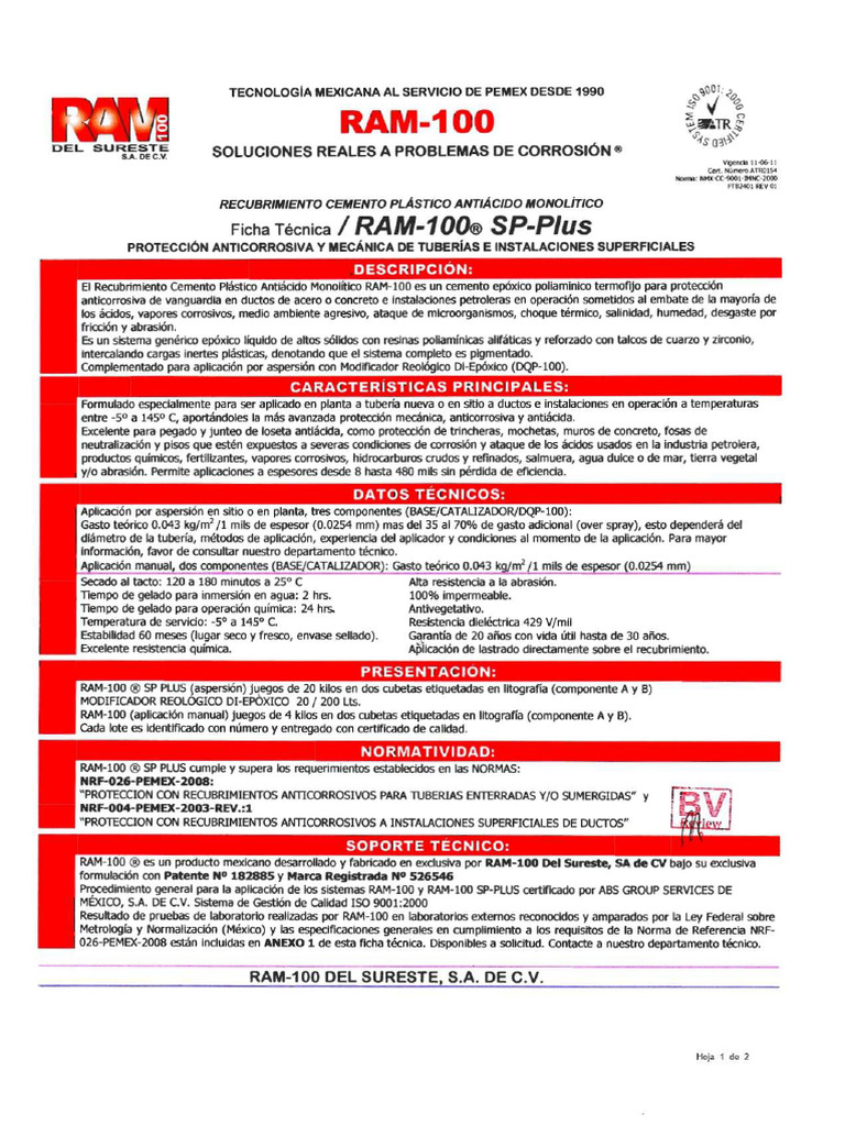 Ram 100 Ficha Tecnica | PDF