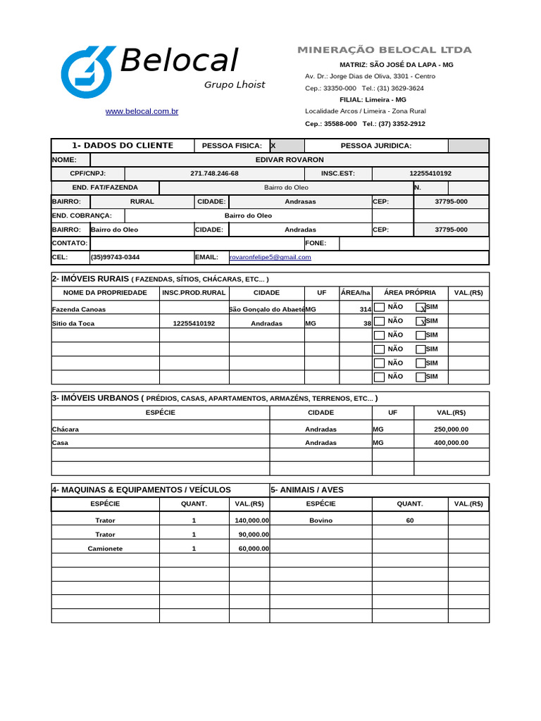 Cópia de FICHA DE CADASTRO CLIENTE | PDF