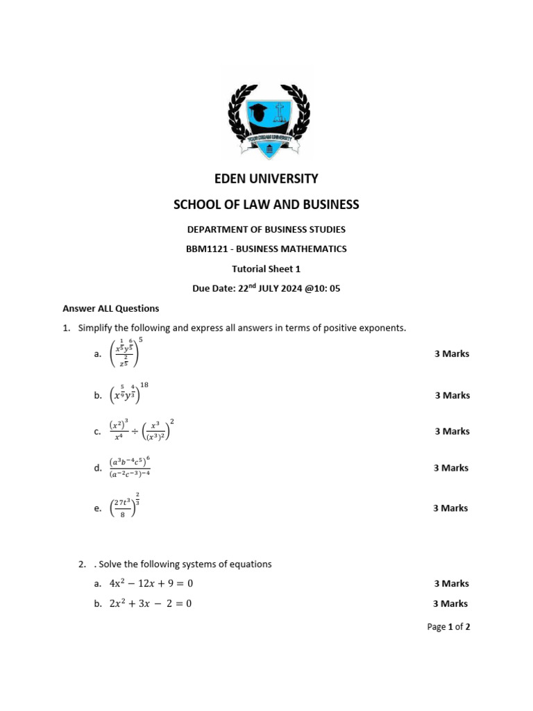Tutorial Sheet 1 | PDF