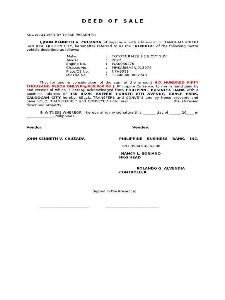 Deed of Sale Revised | PDF