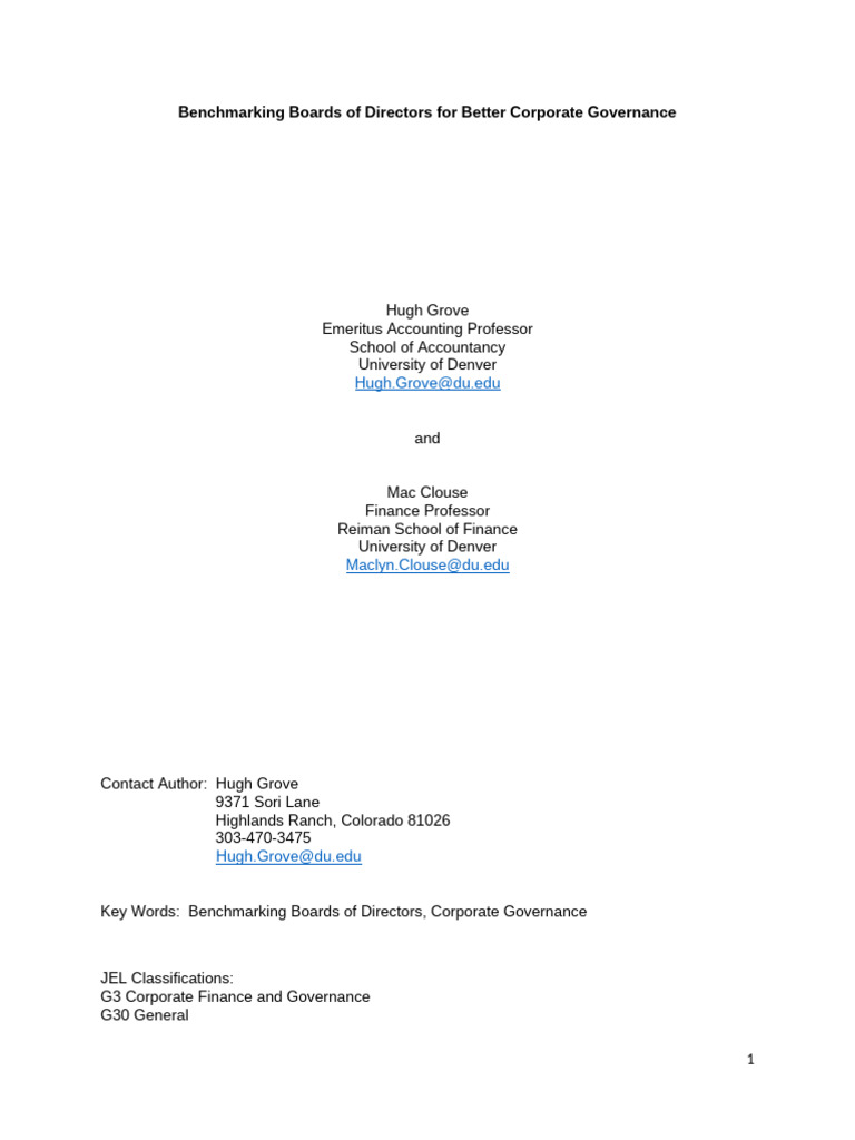 Benchmarking Boards of Directors For Better Corporate Governance | PDF