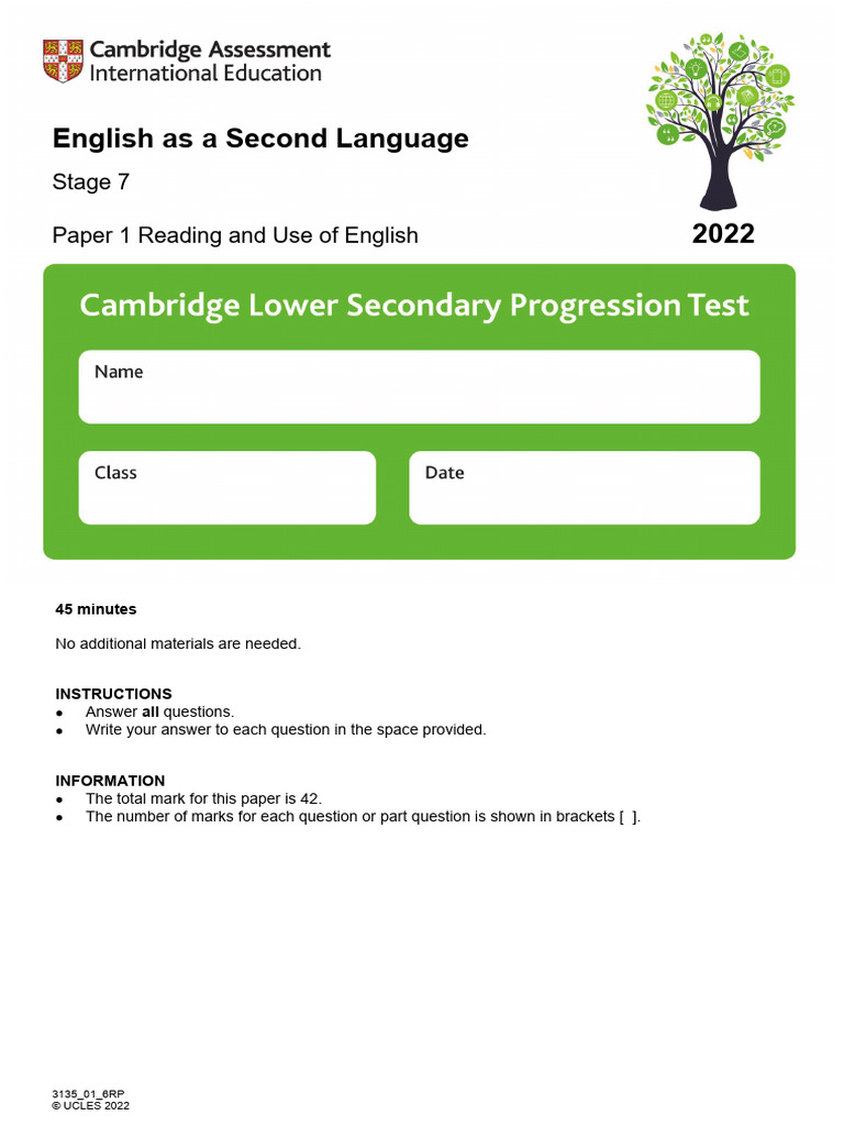 English As A Second Language - STAGE 7 - PROGRESSION TEST - LOWERSEC ...