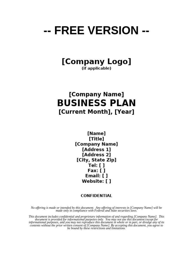 Free Version of Growthink Business Plan Template | PDF