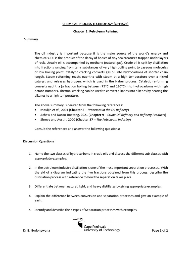 CHPT 1 - Petroleum Refining | PDF | Petroleum | Oil Refinery