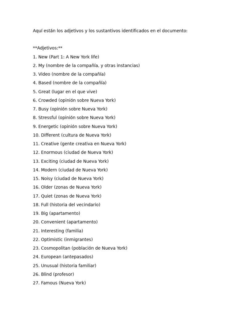 My life, my story - adjectives and nouns list | PDF