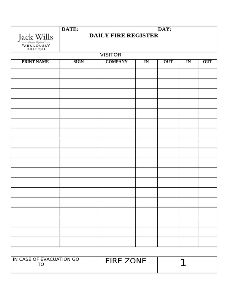 VISITORS FIRE REGISTER | PDF