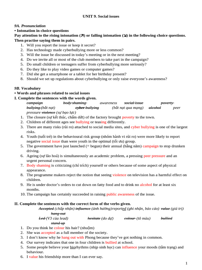 Bài Tập Global Lớp 11 Unit 9. Social Issues | PDF