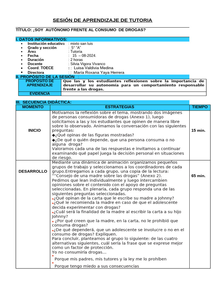 Sesion Tutoria 5a Semana 2 Eda 5 | PDF