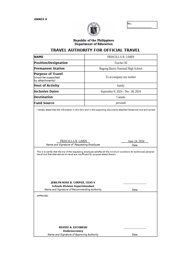 Travel Form 2024 | PDF