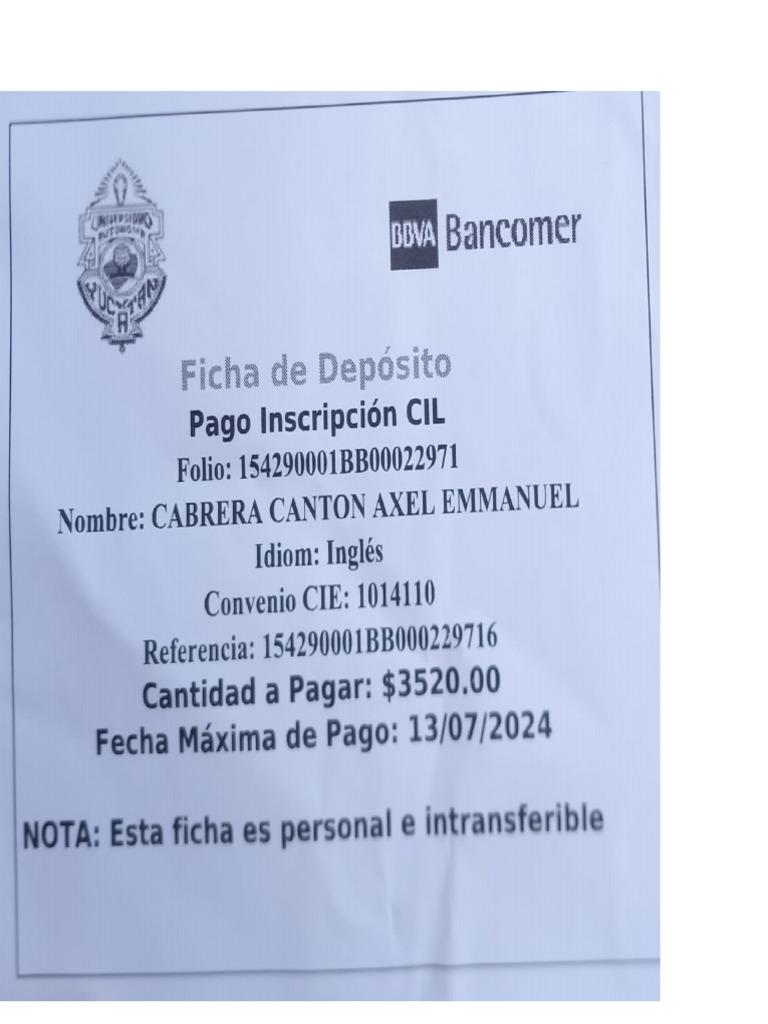 Ficha de Pago en Ventanilla | PDF