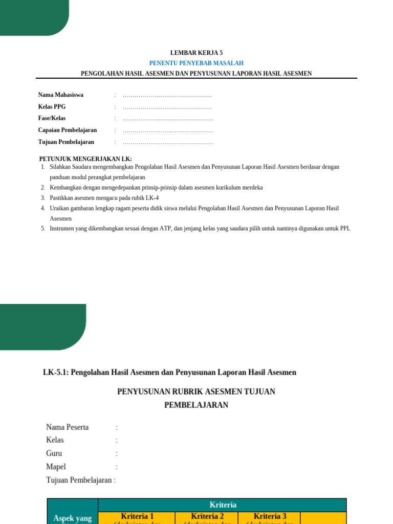 Lk 5 Pengolahan Hasil Asesmen Dan Penyusunan Laporan Hasil Asesmen