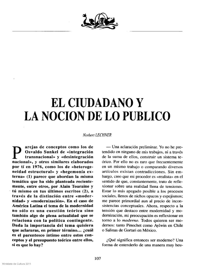 Lechner El Ciudadano Y La Noción De Lo Público Pdf