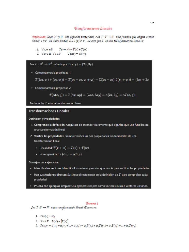 Transformaciones Lineales Concepto Con Ejercicio | PDF