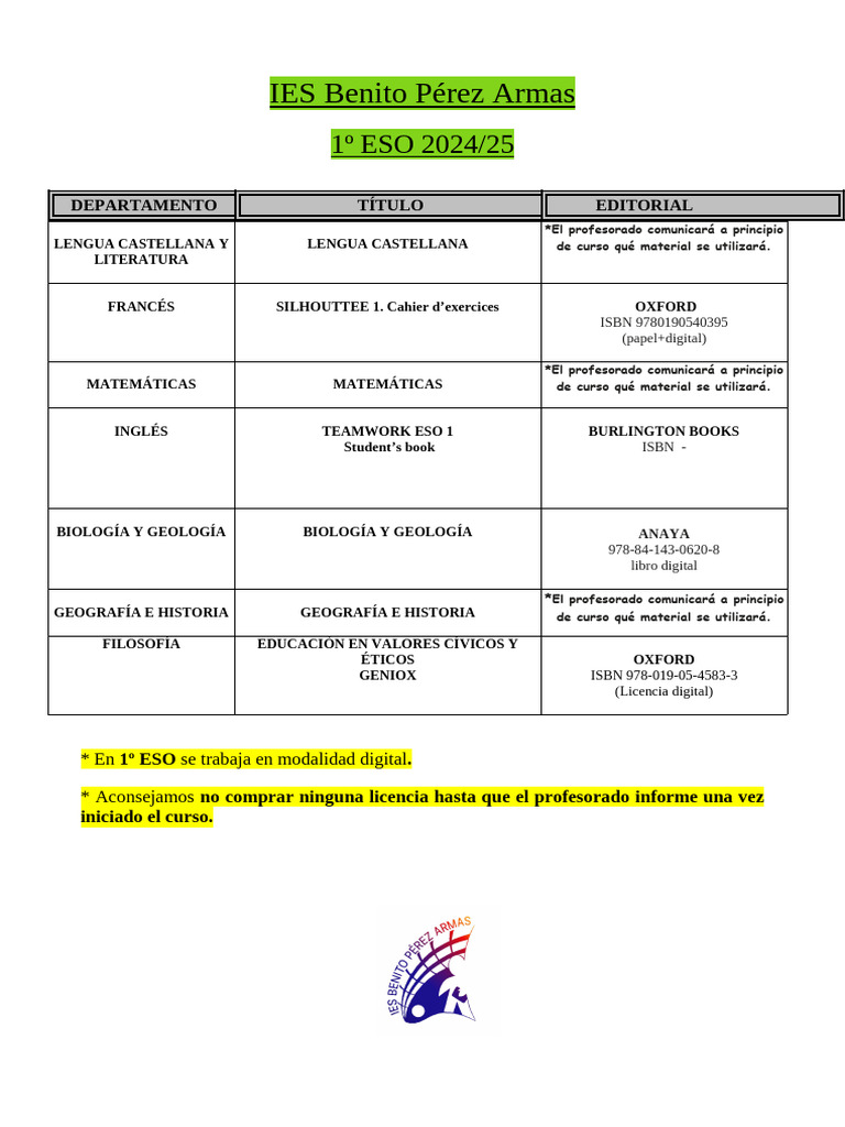 Listado Libros 24 25 1 | PDF