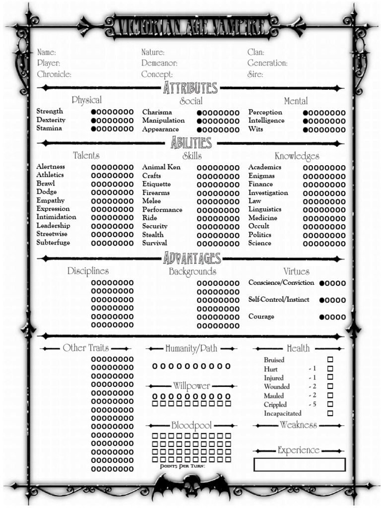 Victorian Age Vampire 4 Page Interactive Sheet-2 | PDF