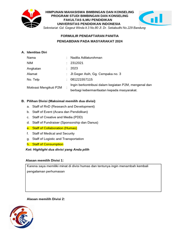 Formulir Pendaftaran P2M-1 | PDF