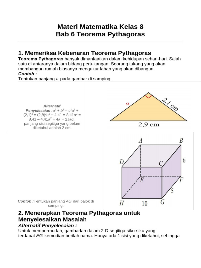 Materi Matematika Kelas 8 TEOREMA PYTHAGORAS | PDF