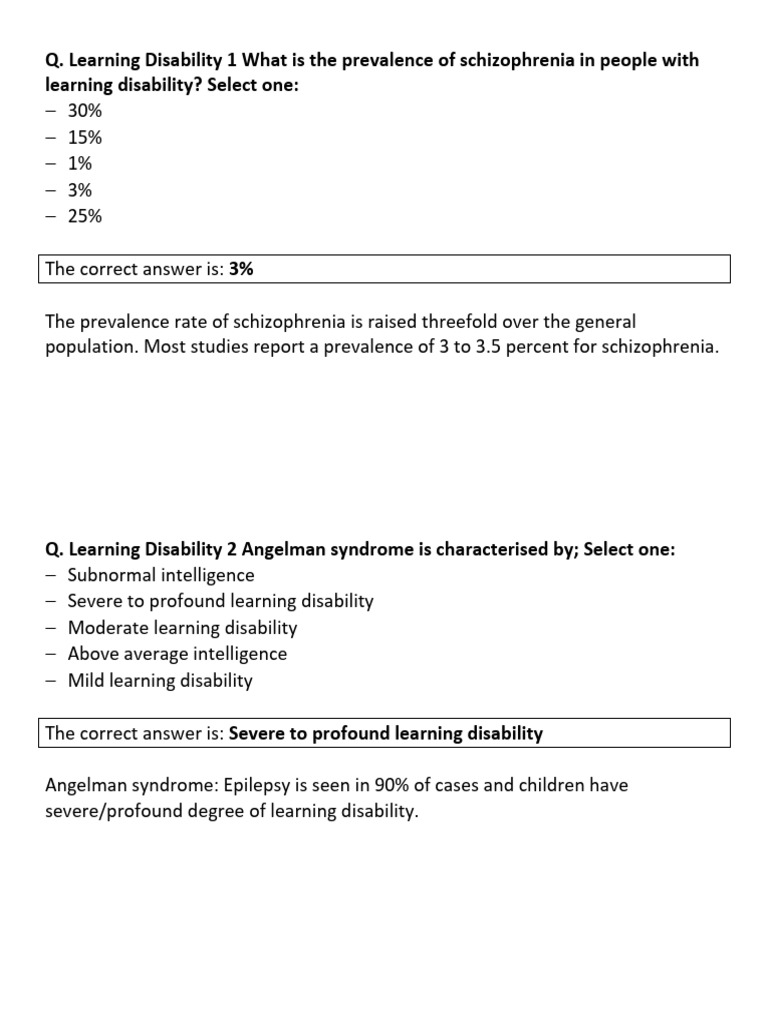 MCQs Learning Disability SPMM 2019 Paper B | PDF