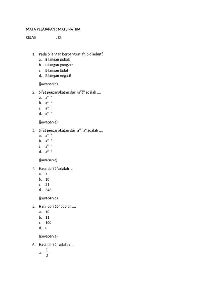 Soal Matematika Kelas IX | PDF