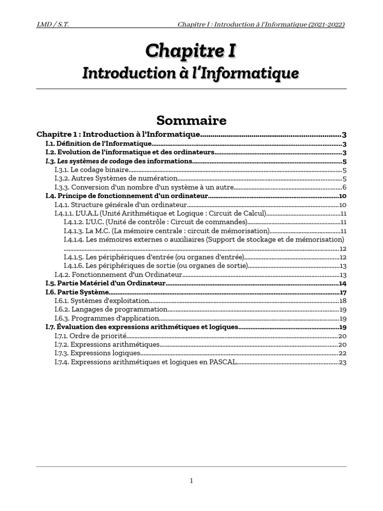 Chapitre 1 - Introduction À Linformatique | PDF