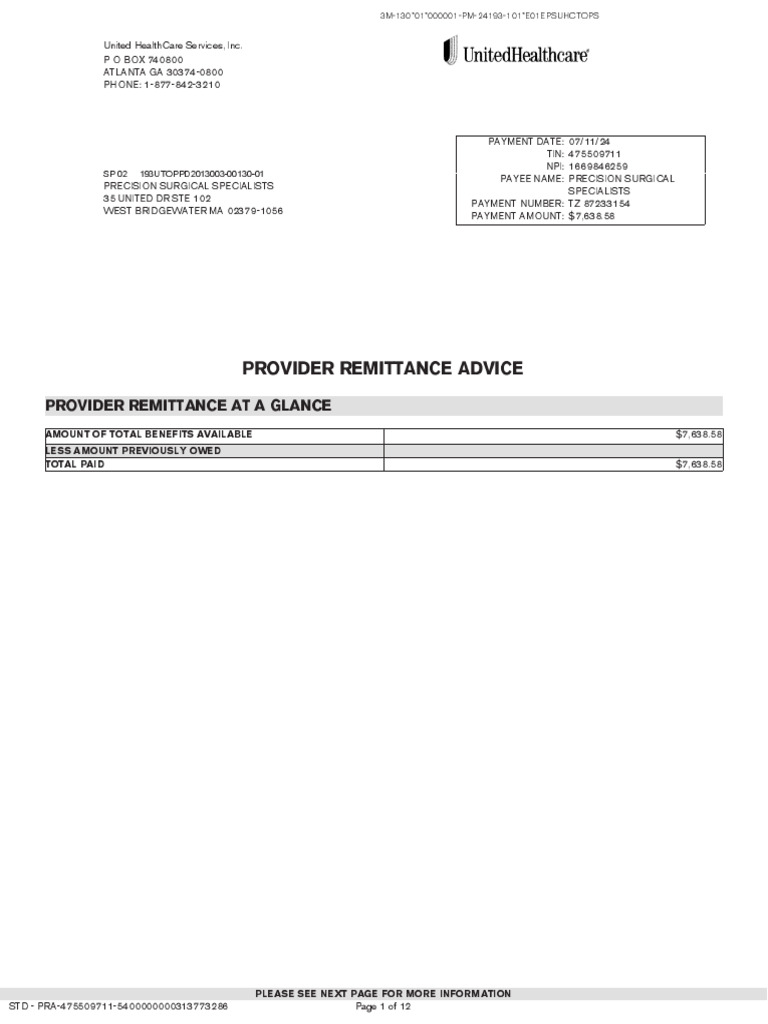 Provider Remittance Advice | PDF