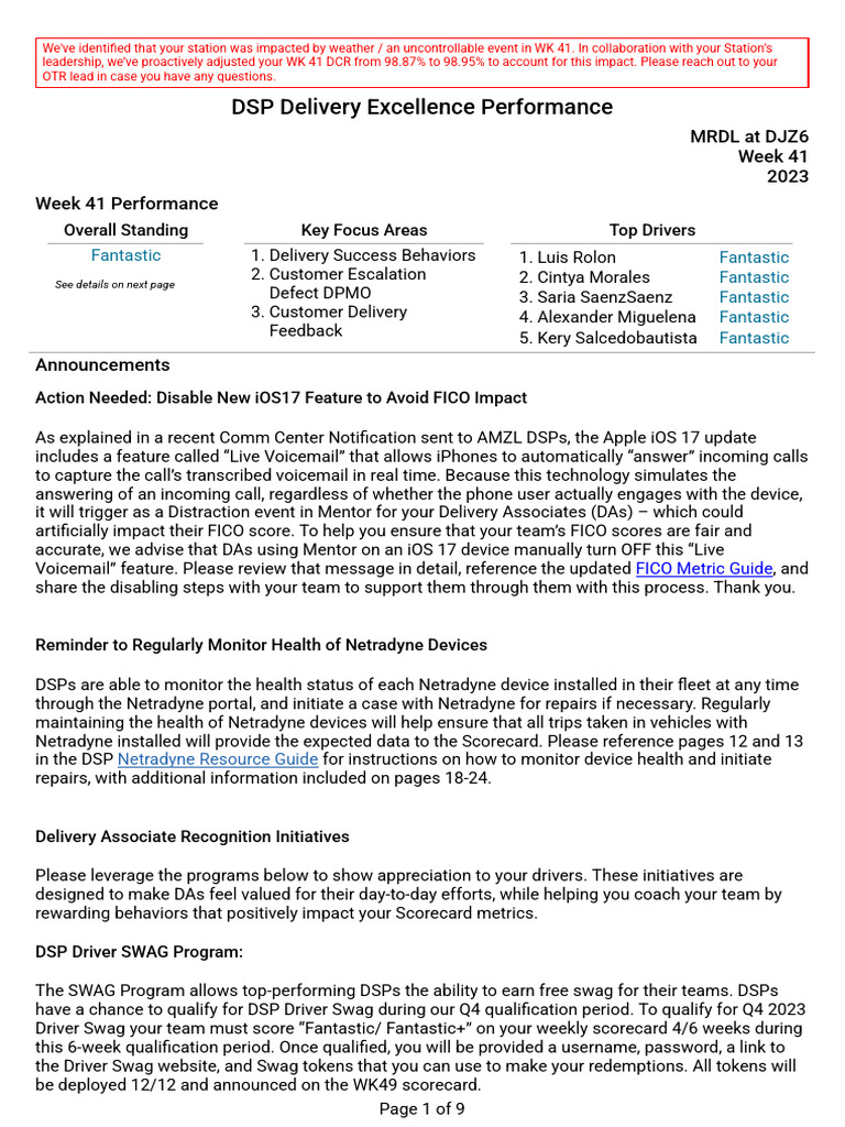 US MRDL DJZ6 Week41 2023 en DSPScorecard | PDF