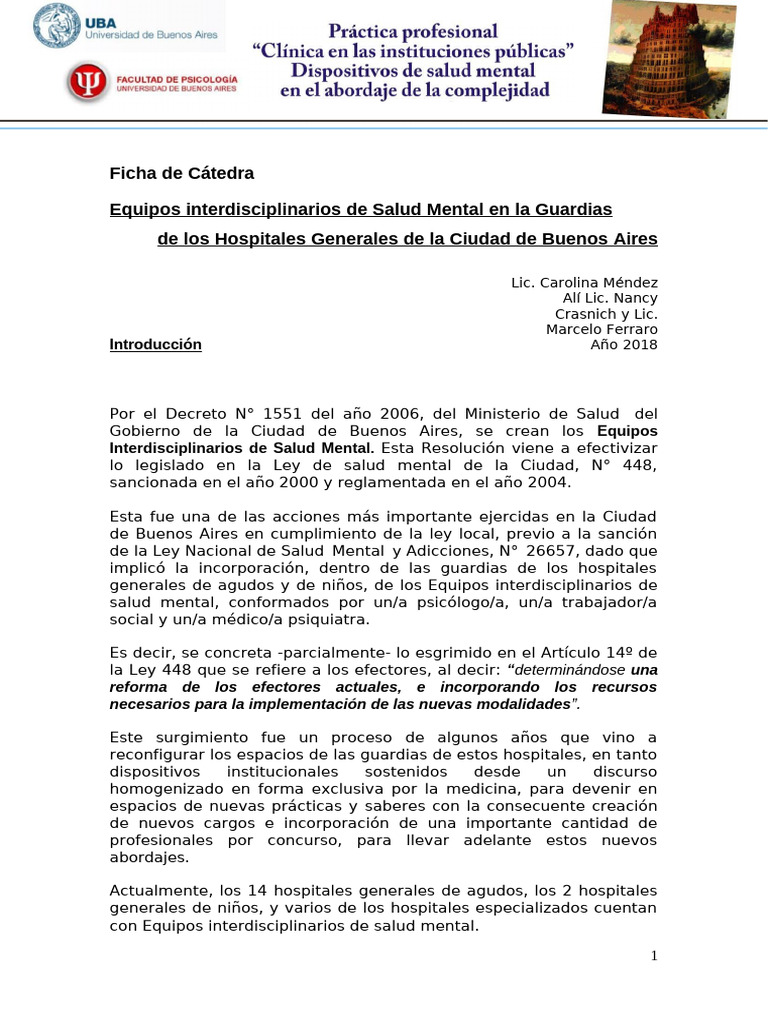 G1 - Ficha de Cátedra EISM en La Guardia Del Hosp. Grales. Méndez Alí ...