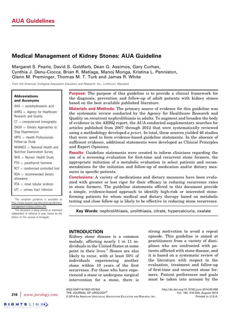 Kidney Stones Medica Management Guideline JU | PDF